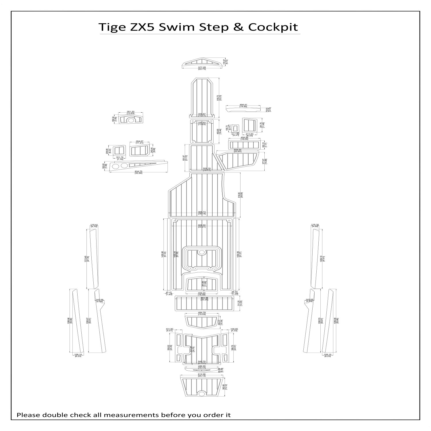 Tige ZX5 Swim Step Cockpit Boat EVA Faux Foam Teak Deck Floor Pad