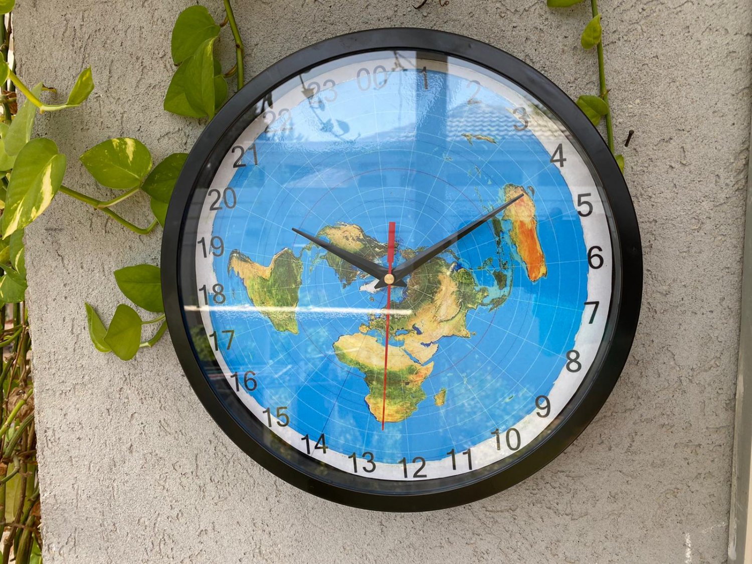 New Flat Earth 24 Hour Wall Clock 12″ in/30cm Azimuthal World Map Full ...