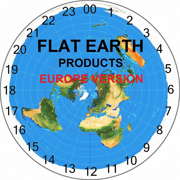 New Flat Earth 24 Hour Wall Clock 12″ in/30cm Azimuthal World Map Full ...