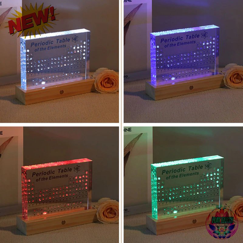 Wood Base Periodic Table with Real Elements Display Color LED Acrylic ...