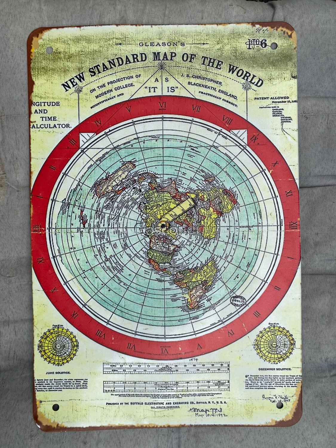 Gleason 1892 Flat Earth Map Metal Signs Wall Mural pub Garage ...