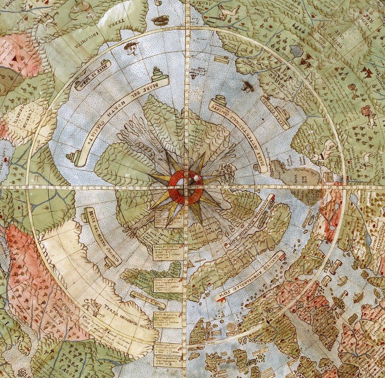 Urbano Monte World Flat Earth Map 1587 Canvas Print 50x50cm Hyperborea ...