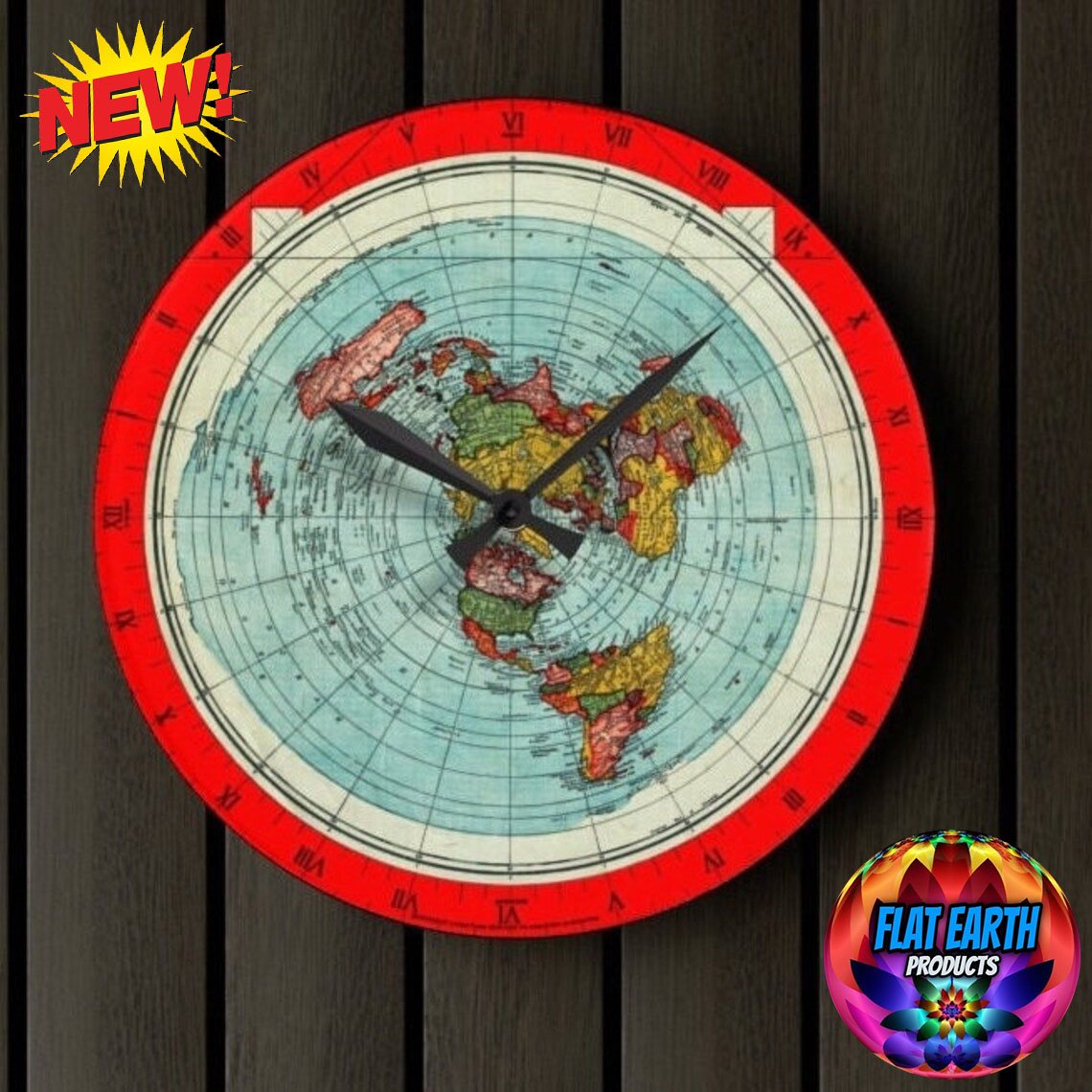 Gleason Flat Earth Acrylic Wall Clock 12in/30cm Dome 1892 World Map ...