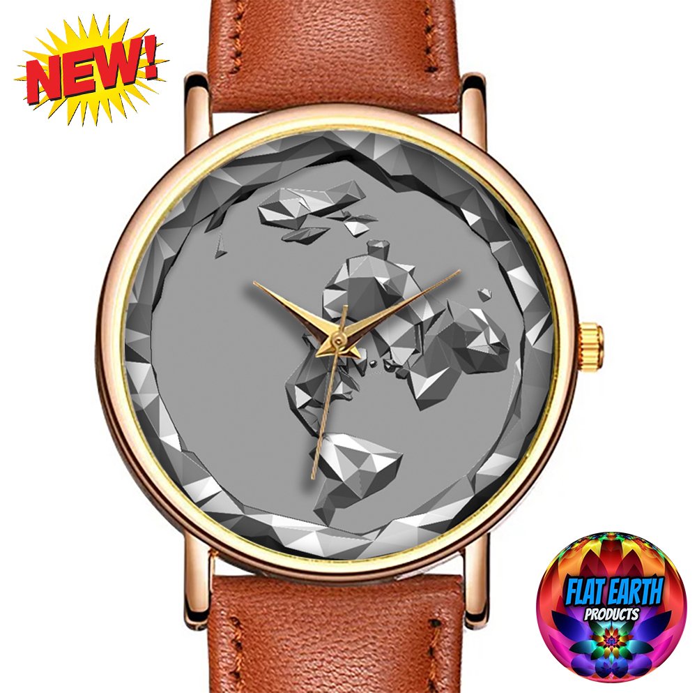3D Gray Flat Earth Gleason Map Wristwatch World Brown Leather Watch ...