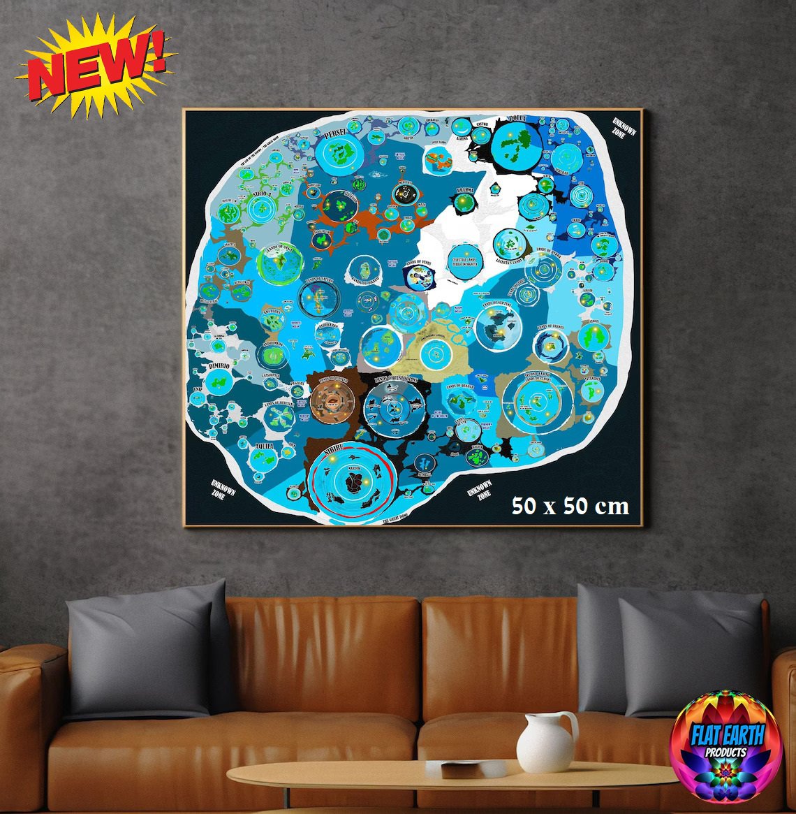 50x50cm Terra Infinita Flat Earth Map Realm Canvas Poster Lands Beyond ...