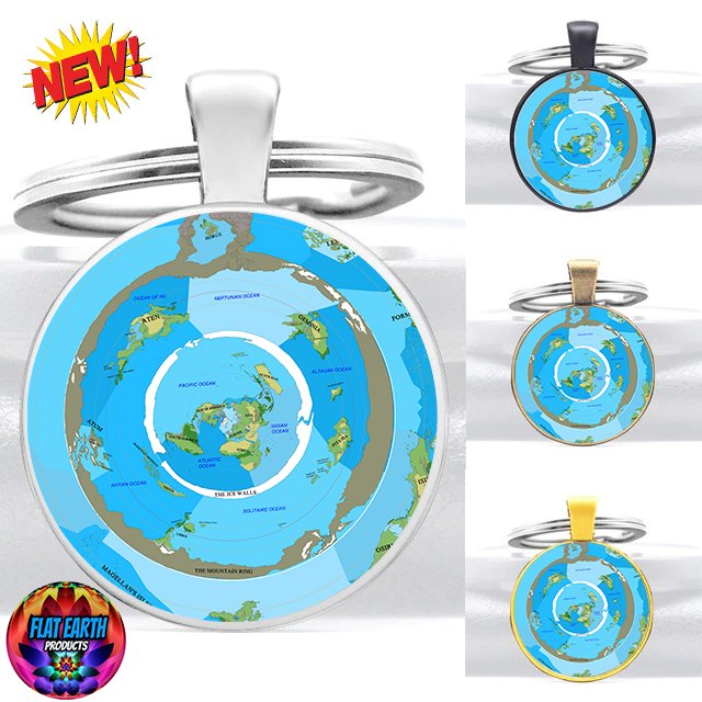 Flat Earth World Beyond Ice Wall Pendant Key-Chain V1 Antarctica More ...