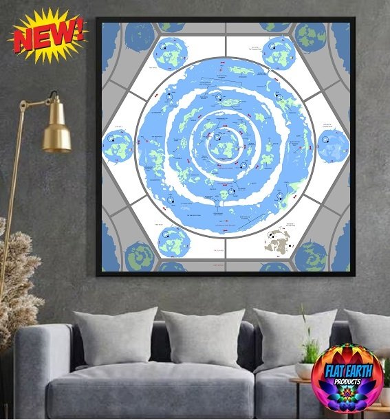 70x70cm Flat Earth World Map Canvas Poster Print Beyond Ice Wall ...