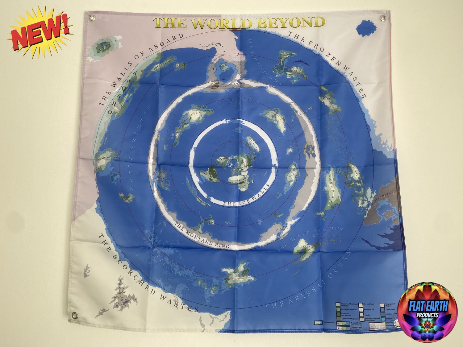 120x120cm New Flat Earth World Map Flag Beyond The Ice Wall V3 Extra ...
