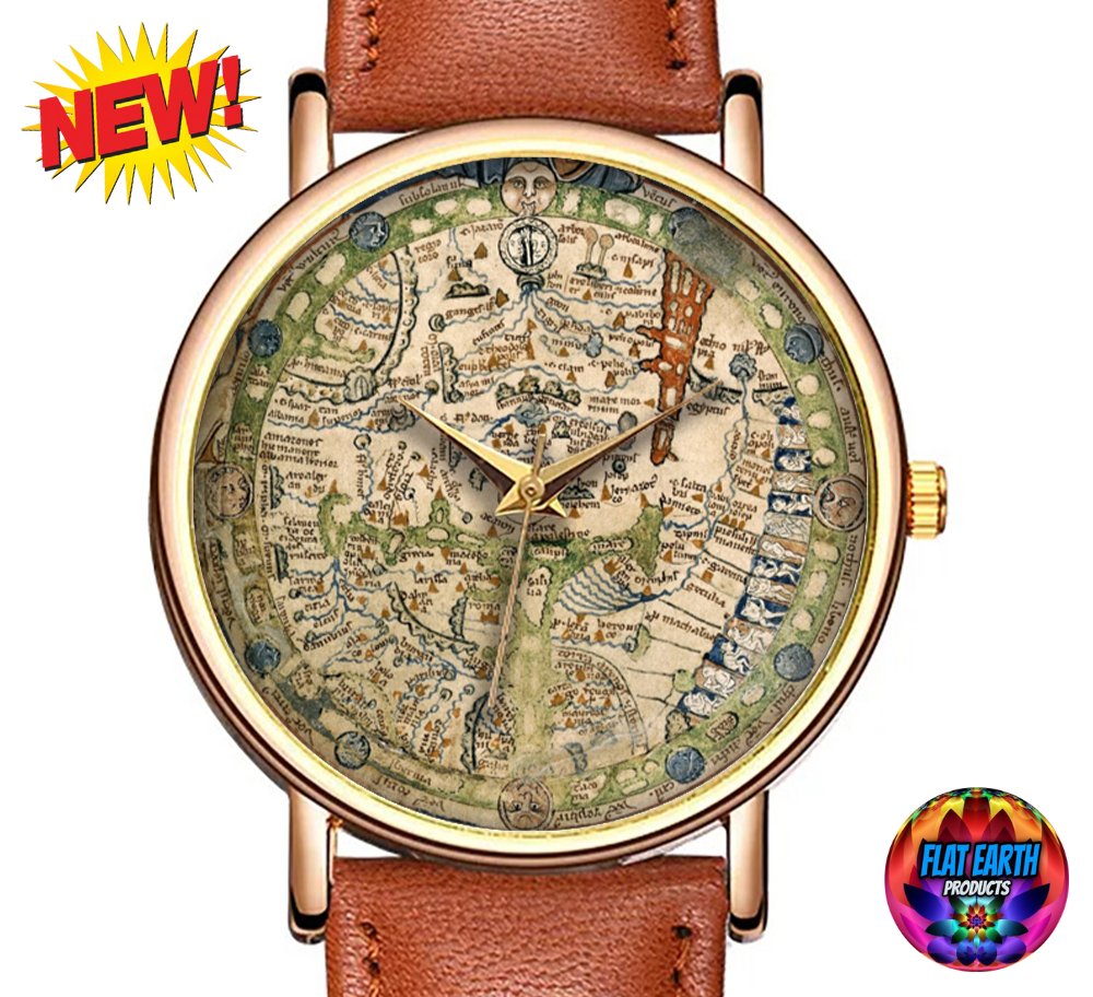 Psalter 1265 Flat Earth Map Wristwatch Brown Band Medieval World Watch ...