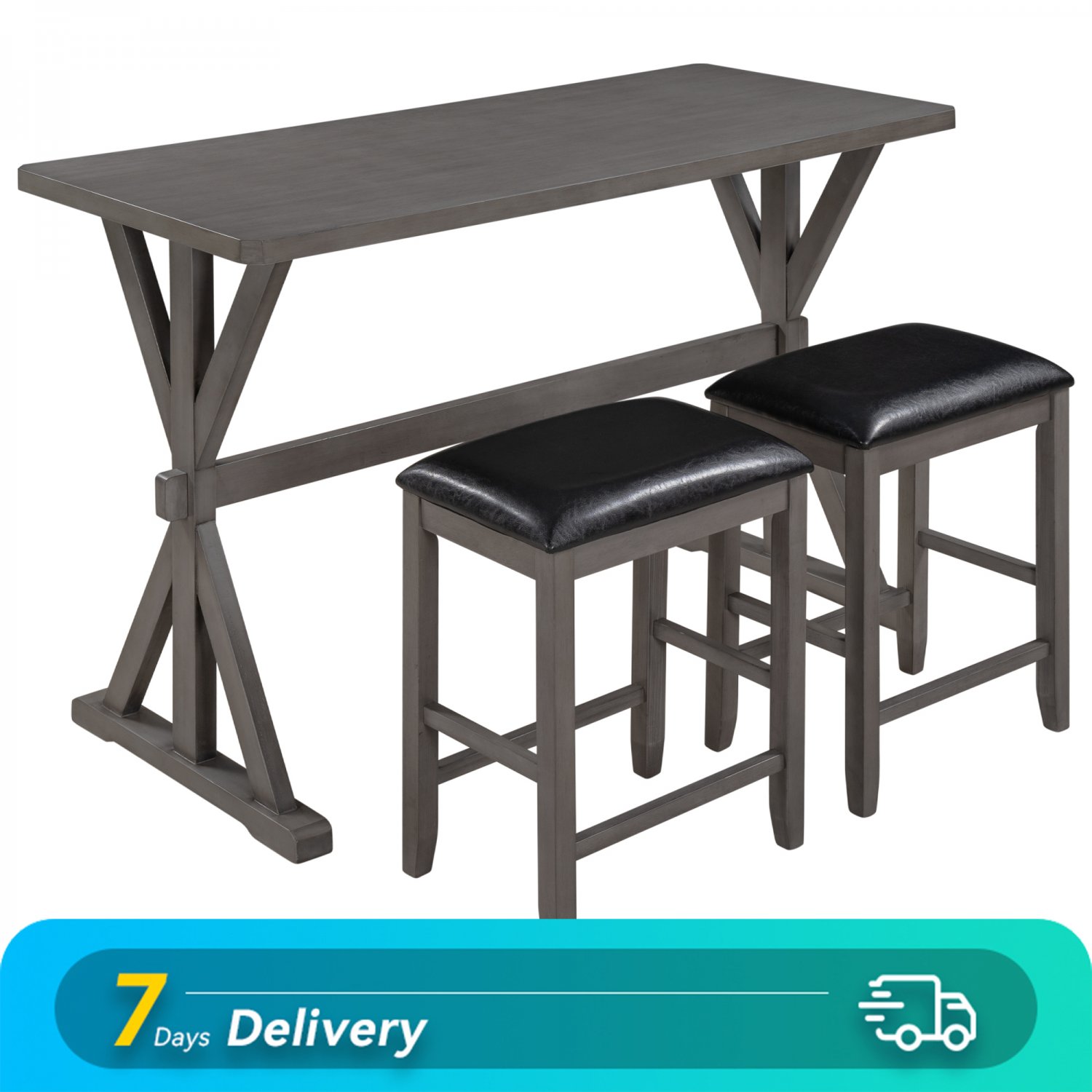 3-Piece Counter Height Wood Kitchen Dining Table Set with 2 Stools for ...