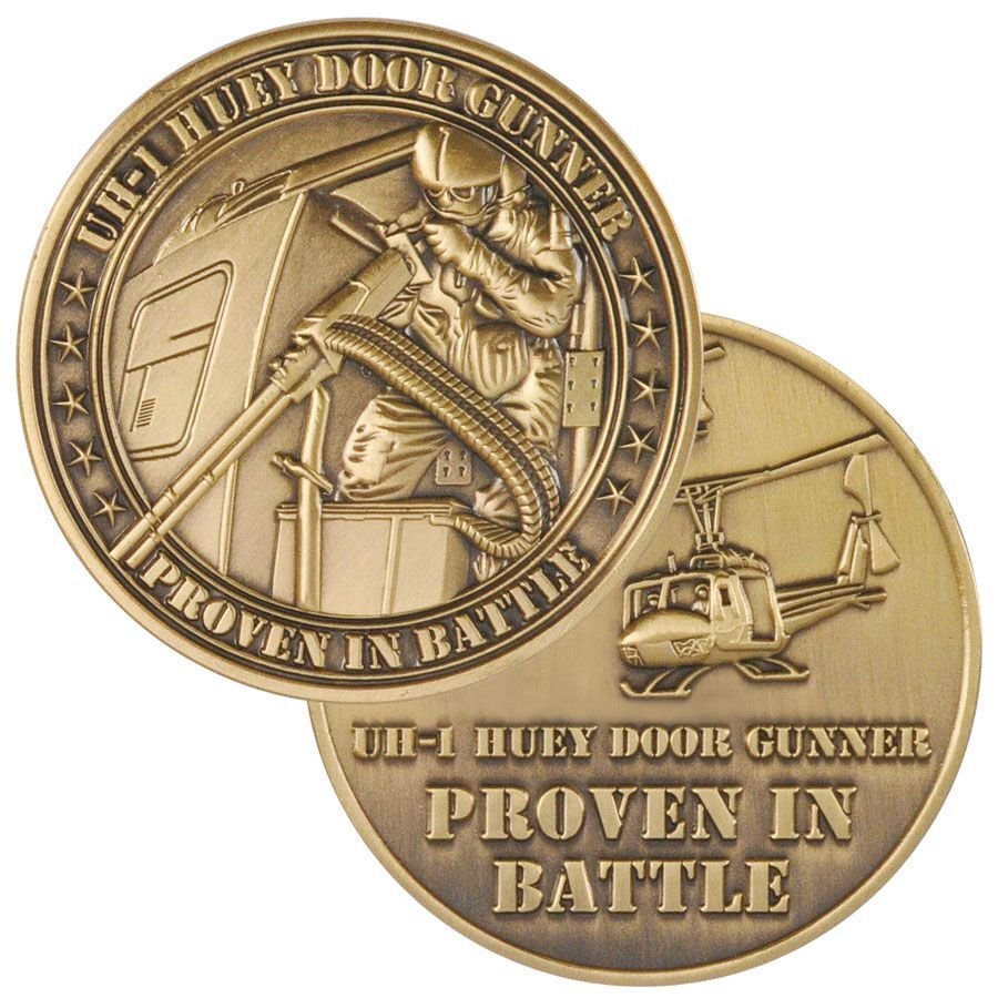 ARMY HUEY UH-1 DOOR GUNNER PROVEN IN BATTLE 1.75" CHALLENGE COIN