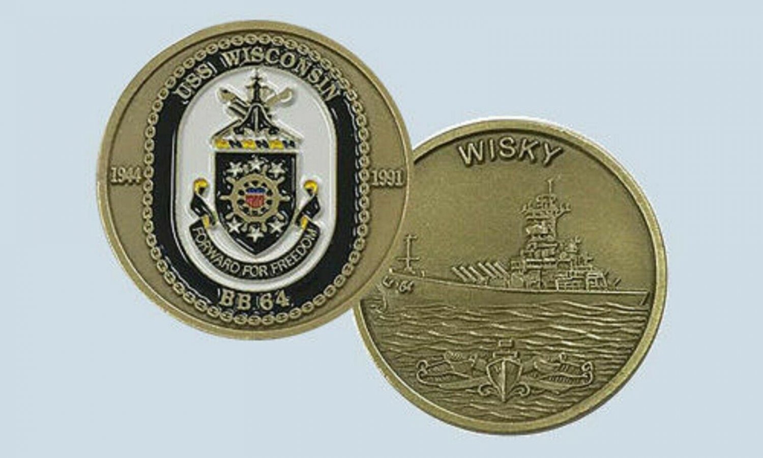 NAVY BATTLESHIP USS WISCONSIN BB-64 WISKY CHALLENGE COIN