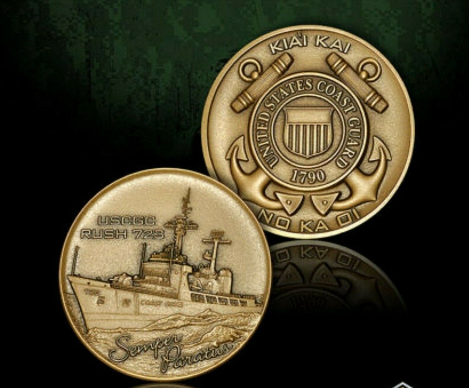 COAST GUARD CUTTER USCGC RUSH WHEC-723 KAI KAI BRONZE 1.75" CHALLENGE COIN
