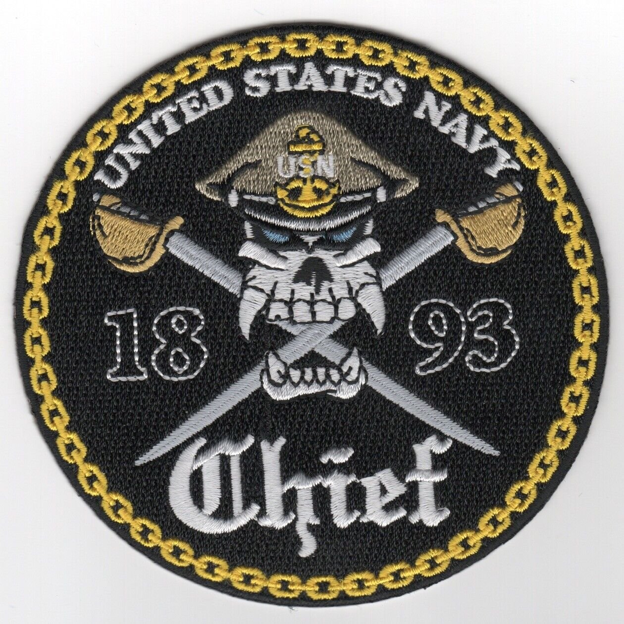 1893 NAVY CHIEF PETTY OFFICER SKULL BONES CPO 4" EMBROIDERED JACKET PATCH