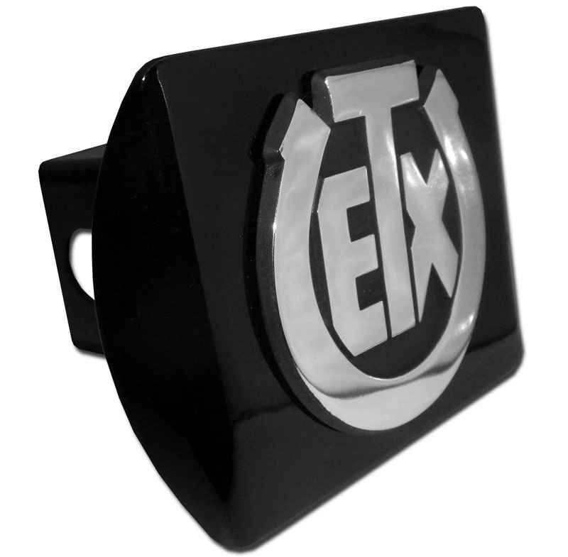 university of texas exes logo chrome emblem on black trailer hitch cover
