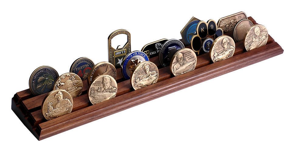 28 CHALLENGE COIN WALNUT DISPLAY STAND MADE IN USA