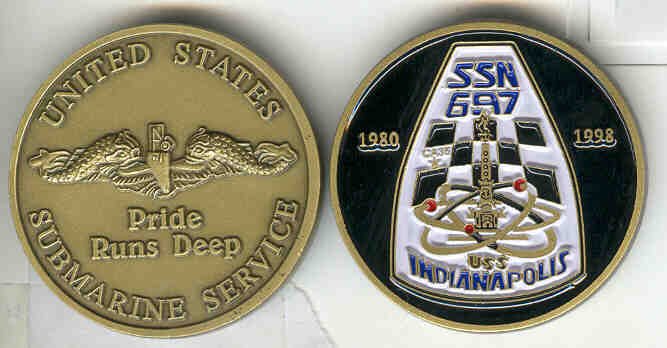 USS INDIANAPOLIS SSN-697 NAVY SUBMARINE CHALLENGE COIN