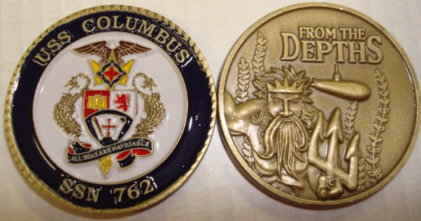 NAVY SUBMARINE USS COLUMBUS SSN-762 FROM THE DEPTHS MILITARY CHALLENGE COIN