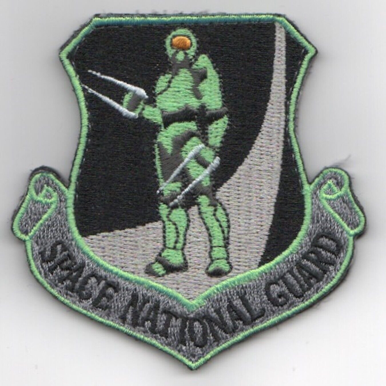 SPACE FORCE NATIONAL GUARD CREST NEON GREEN HOOK & LOOP EMBROIDERED PATCH