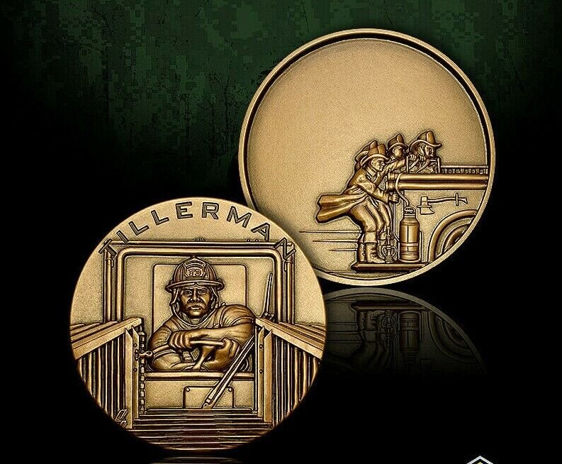 FIREMAN TILLERMAN FIRE BRONZE 1.75" CHALLENGE COIN