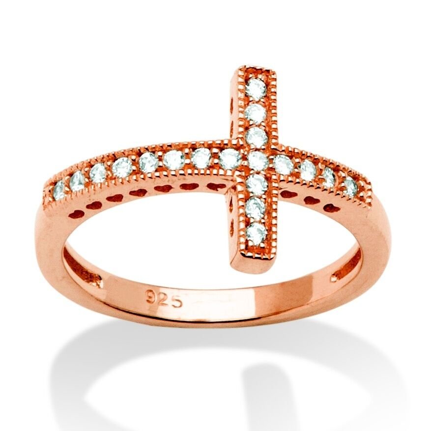 ROSE GOLD OVER STERLING SILVER HORIZONTAL CROSS RING SIZE 5,6,7,8,9,10