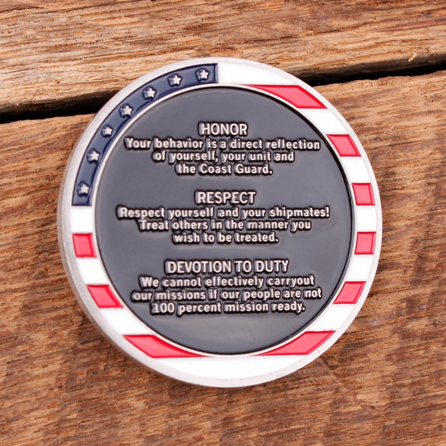 COAST GUARD CORE VALUES SILVER 1.75" CHALLENGE COIN