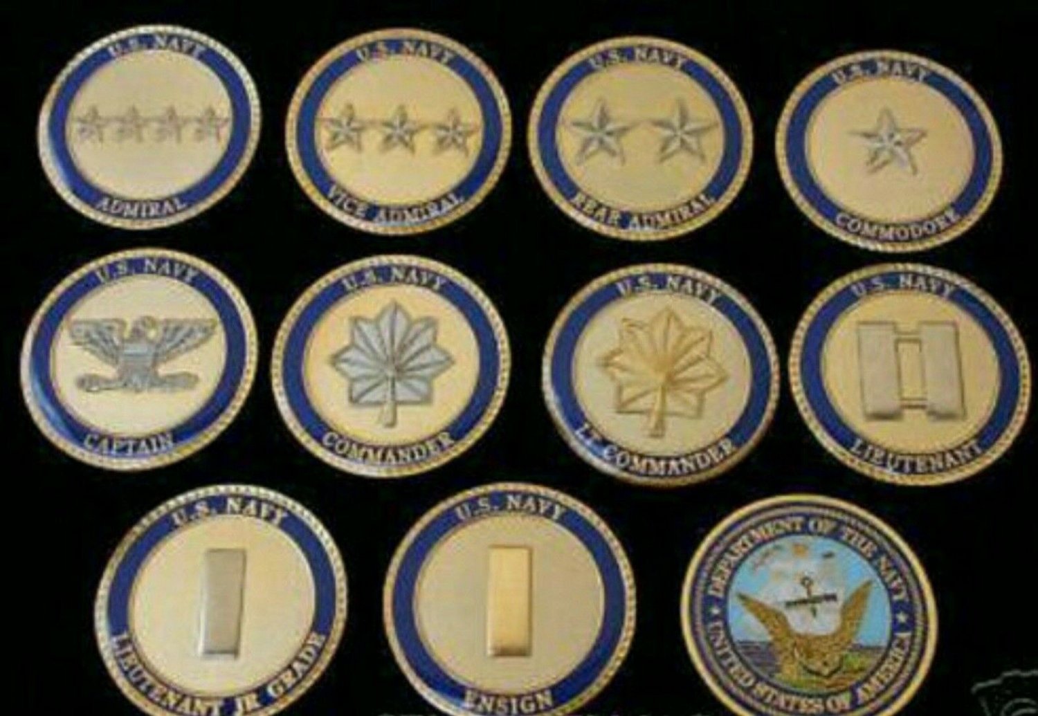 USN NAVY OFFICER RANK 10 CHALLENGE COIN LOT COLLECTION