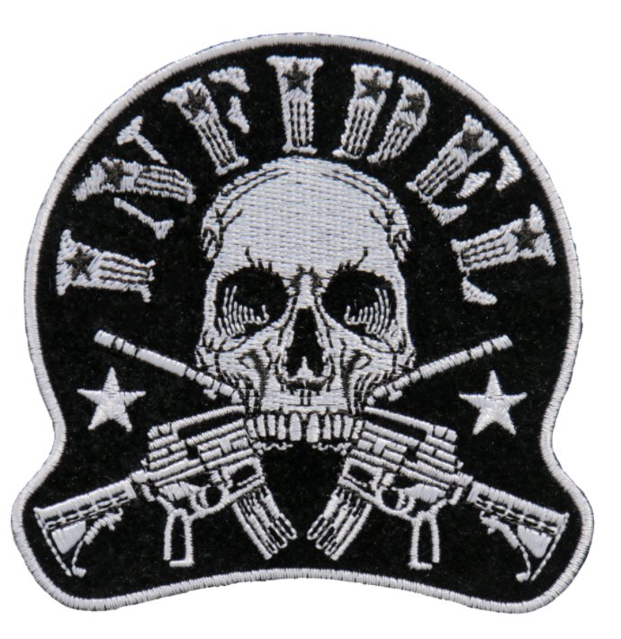 4" INFIDEL SKULL AND GUNS BIKER MOTORCYCLE EMBROIDERED PATCH