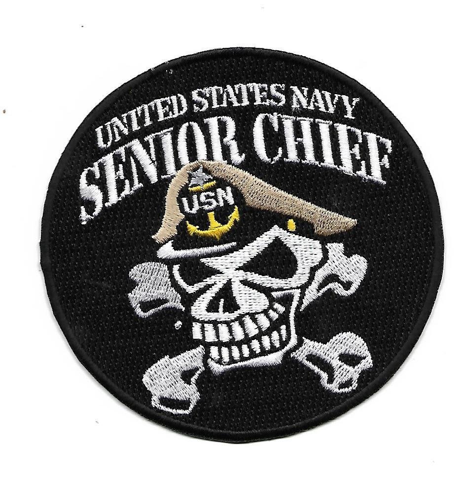 NAVY SENIOR CHIEF PETTY OFFICER SKULL BONES CPO EMBROIDERED 4" PATCH