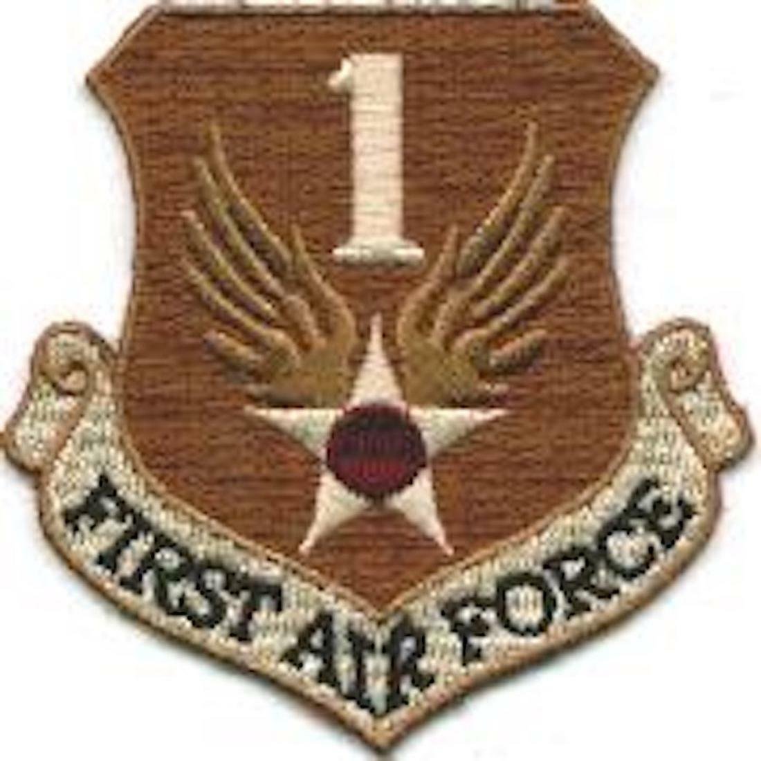 USAF 1ST AIR FORCE RESERVE CREST TAN MILITARY EMBROIDERED JACKET PATCH