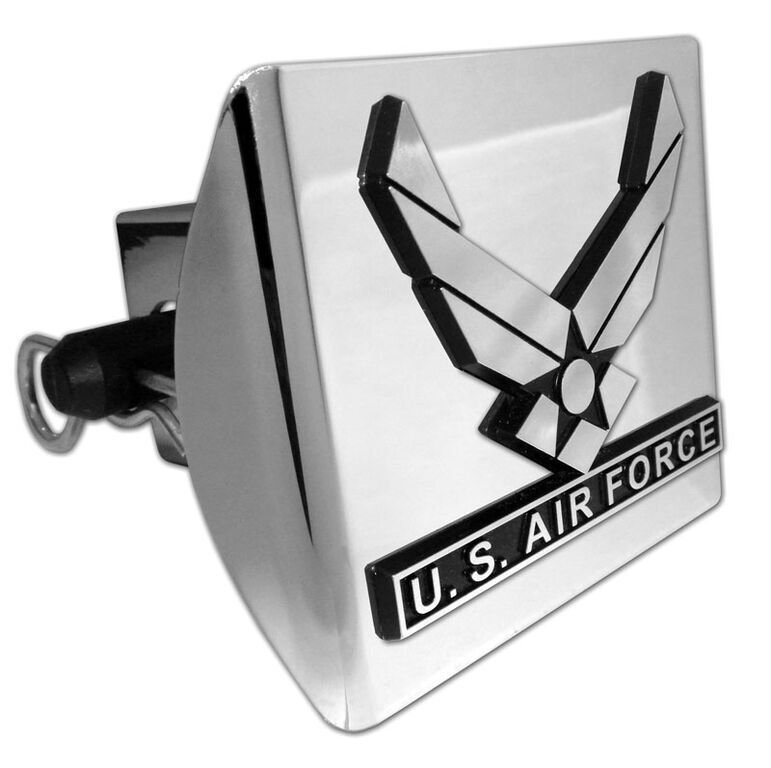 US AIR FORCE LOGO SHINY CHROME DECAL USA MADE PLASTIC TRAILER HITCH COVER