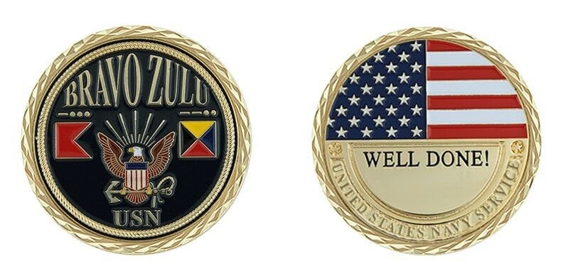 NAVY USN BRAVO ZULU WELL DONE USA FLAG 1.75" MILITARY CHALLENGE COIN