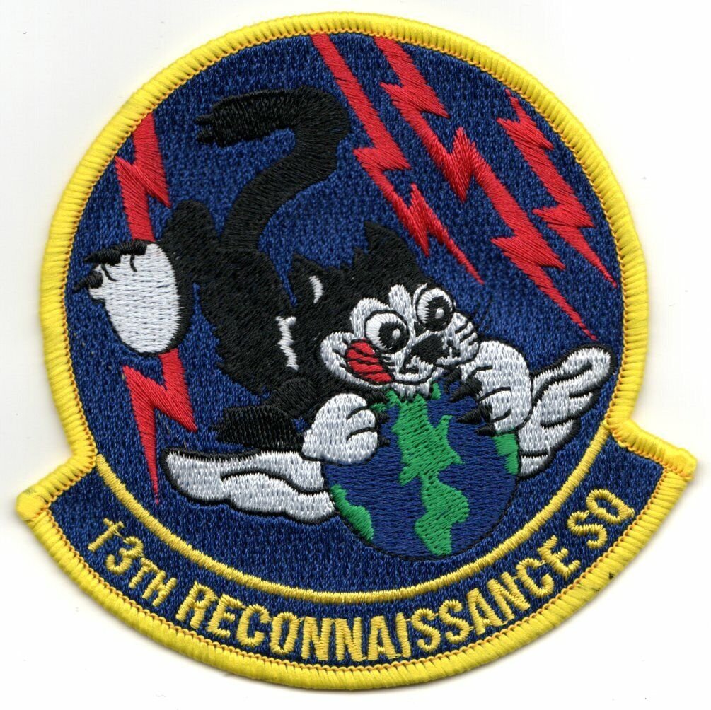 4" USAF AIR FORCE 13TH RECON SQUADRON CAT ON WORLD EMBROIDERED JACKET PATCH