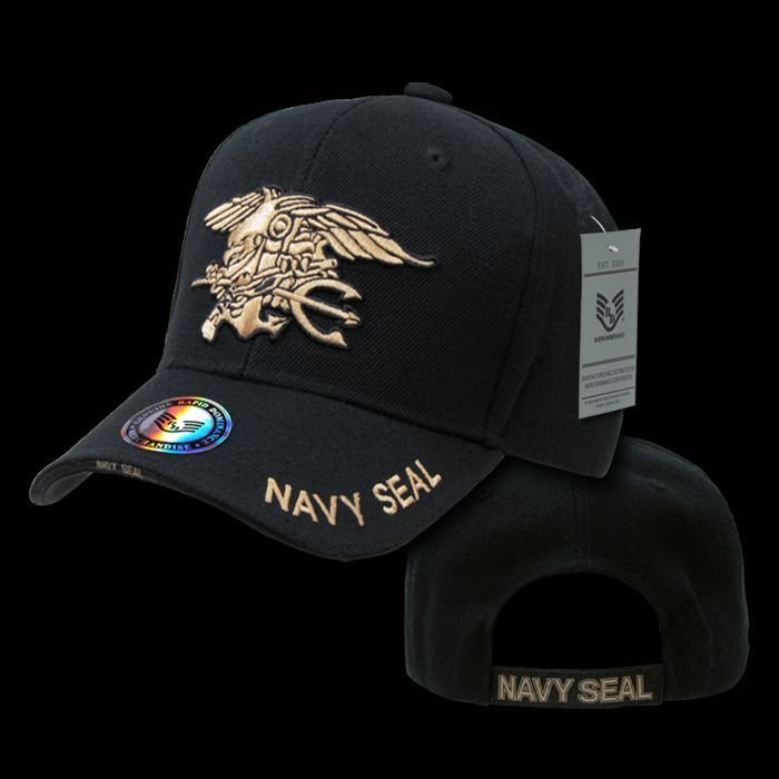 NAVY SEAL GOLD TRIDENT BLUE MILITARY EMBROIDERED HAT CAP