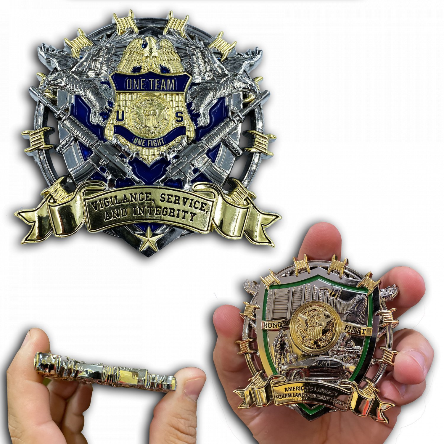 3" THIN BLUE LINE POLICE THIN GREEN LINE CPB MEDALLION CHALLENGE COIN