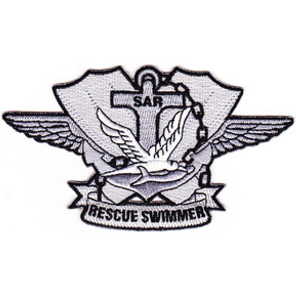 5" COAST GUARD SAR SEARCH AND RESCUE SWIMMER SILVER BADGE EMBROIDERED PATCH