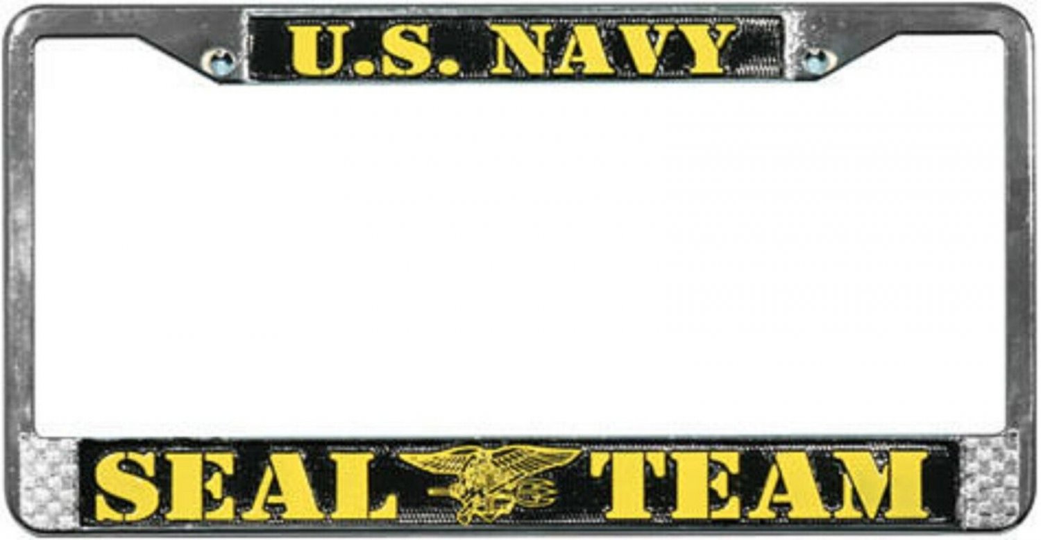 NAVY SEAL TEAM GOLD TRIDENT CAR LICENSE CHROME PLATE FRAME MADE IN USA
