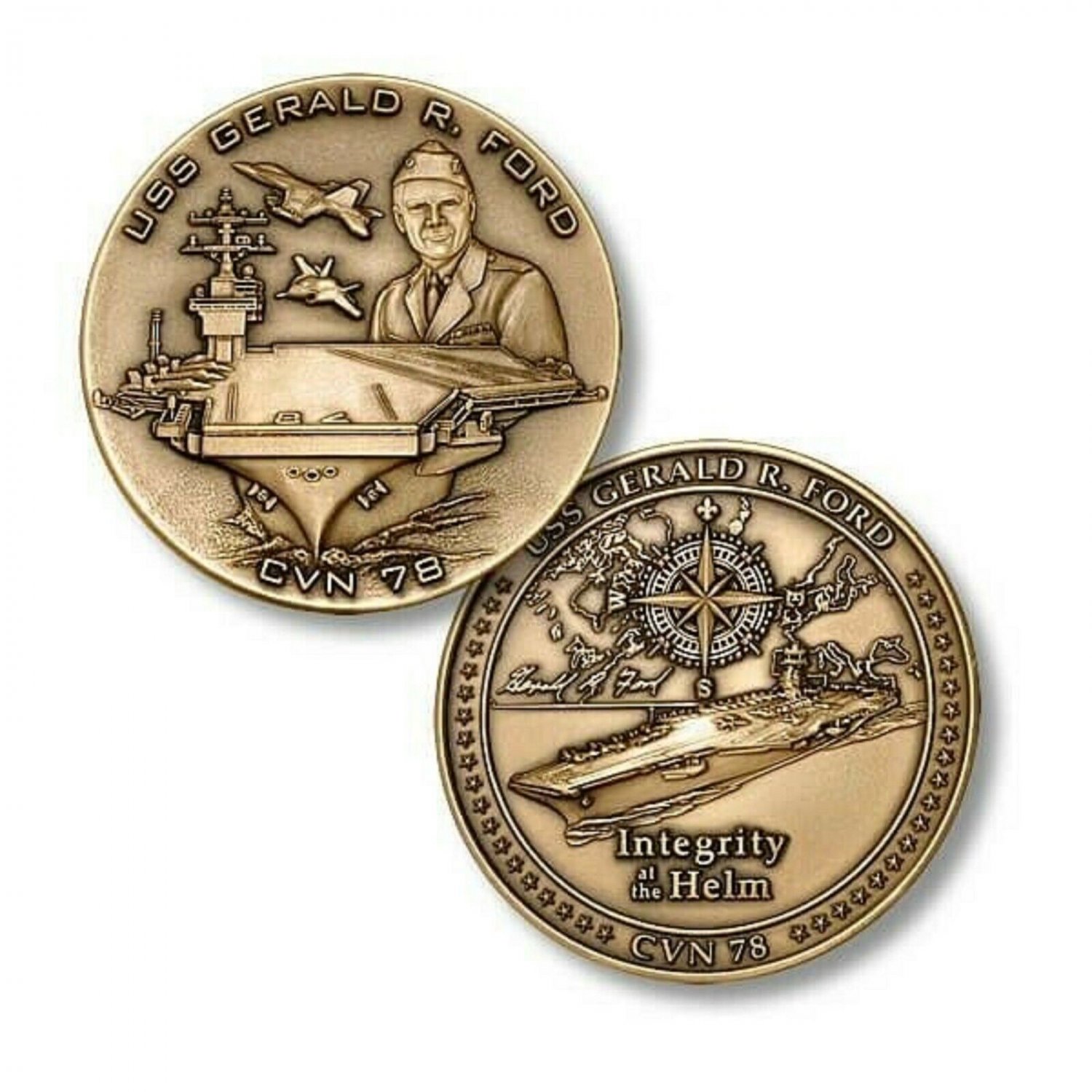 NAVY USS GERALD R. FORD CVN-78 38TH PRESIDENT 1.75" CHALLENGE COIN