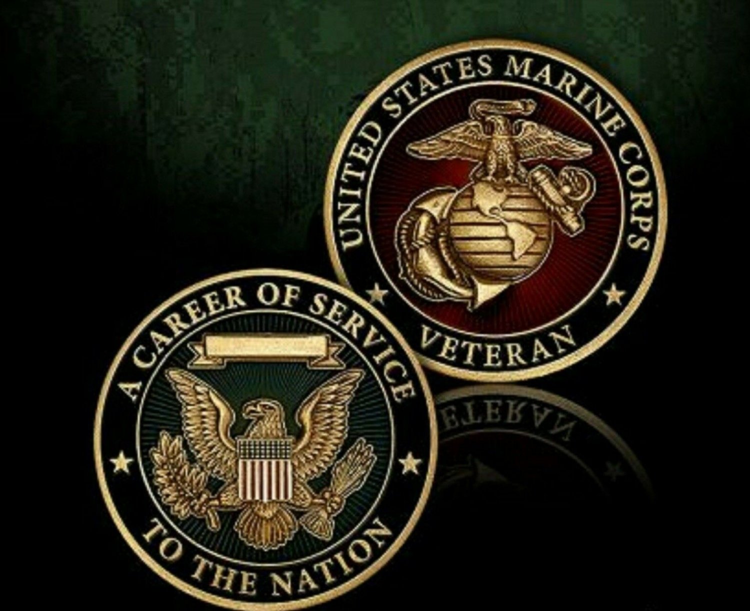 MARINE CORPS VETERAN CAREER OF SERVICE GOLD EGA 1.75" CHALLENGE COIN