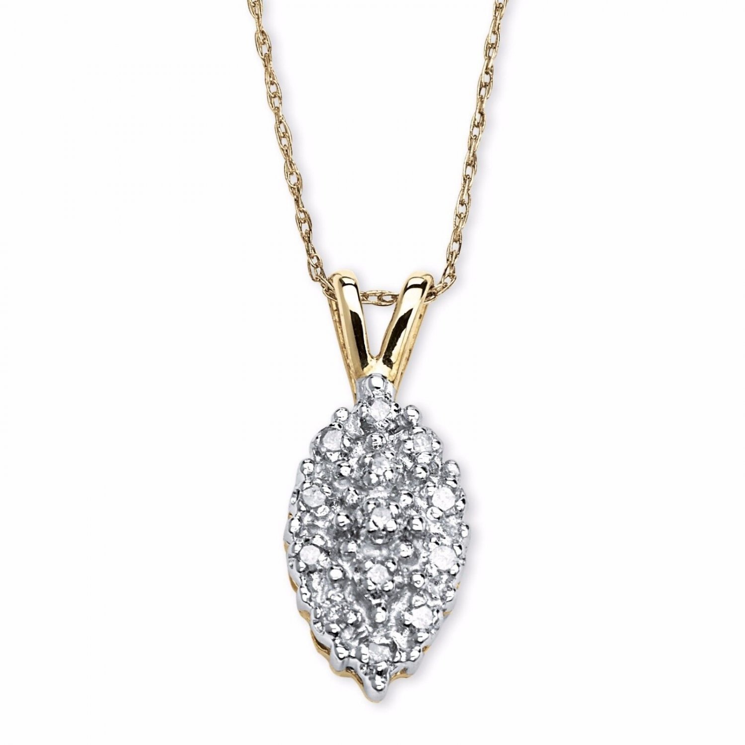 10K GOLD PAVE DIAMOND CLUSTER PENDANT CHARM PENDANT NECKLACE WITH 18" CHAIN