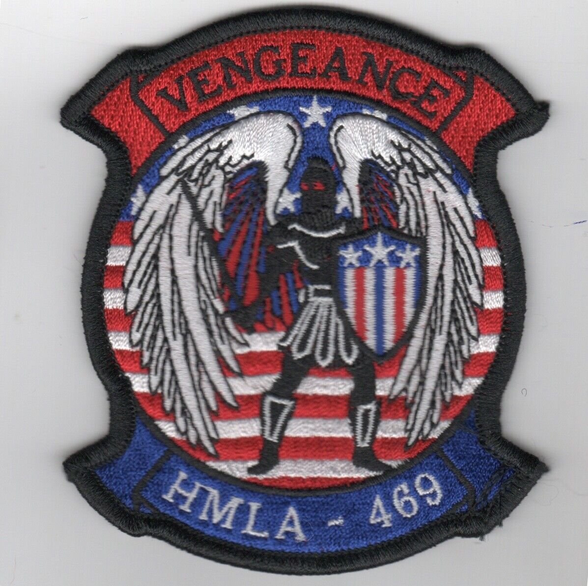 4" MARINE CORPS HMLA-469 SQUADRON VENGEANCE RWB MILITARY EMBROIDERED PATCH