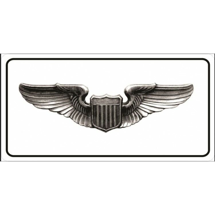 usaf air force pilot wings logo on white military license plate usa made