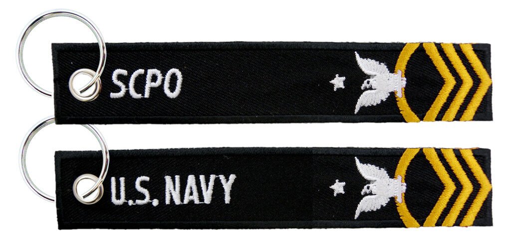 NAVY SCPO SENIOR CHIEF PETTY OFFICER E-8 EMBROIDERED MILITARY FOB KEY CHAIN