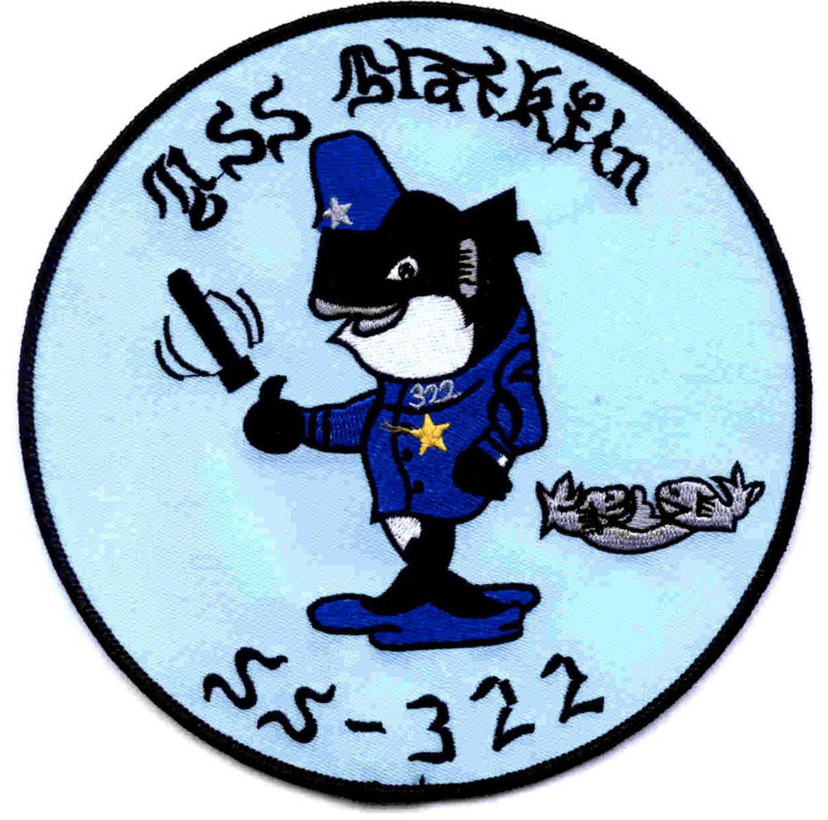 6" NAVY USS SS-322 BLACKFIN BLUE EMBROIDERED PATCH