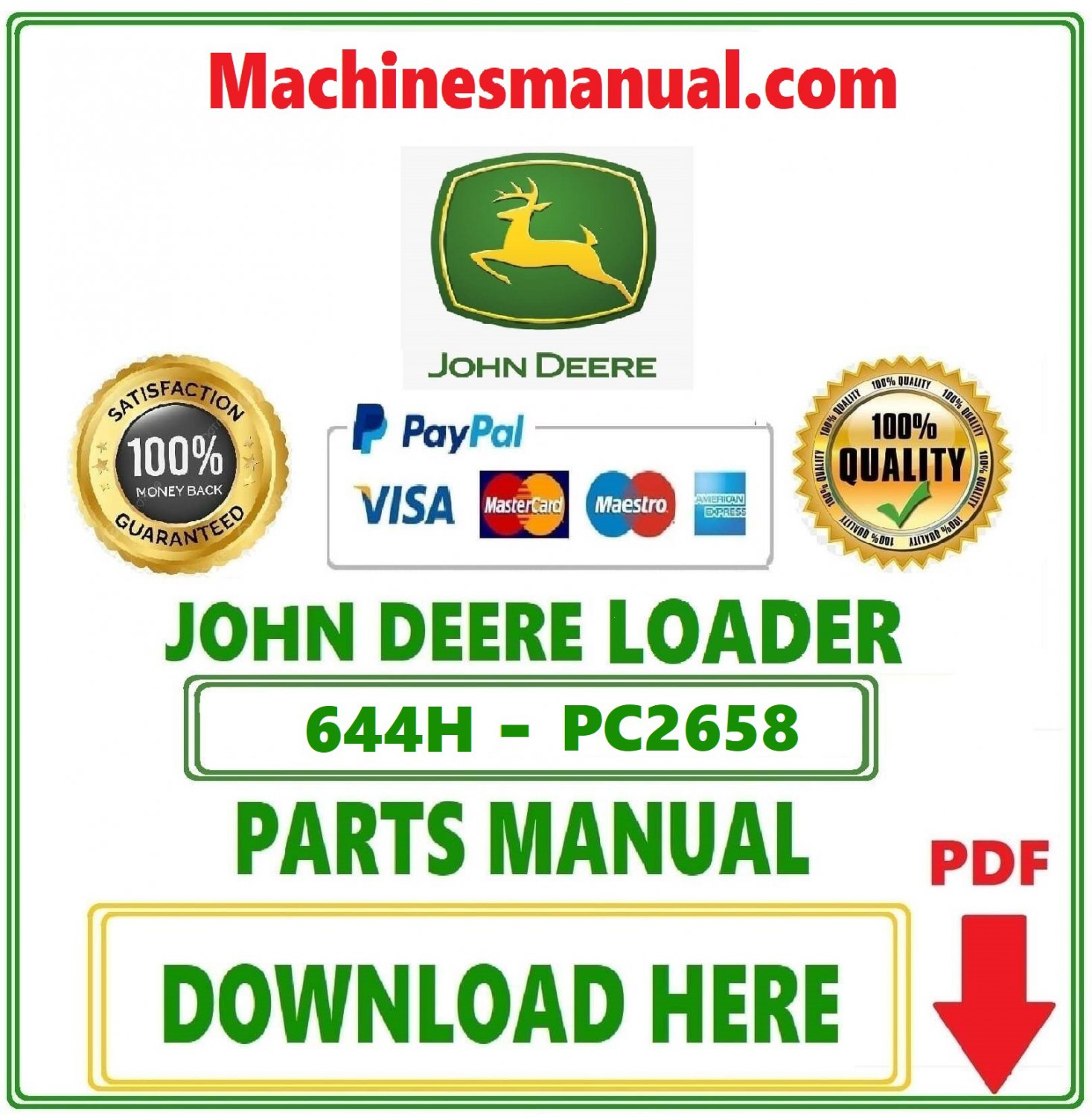 John Deere 644H Loader Parts Catalog Manual Download Pdf-PC2658