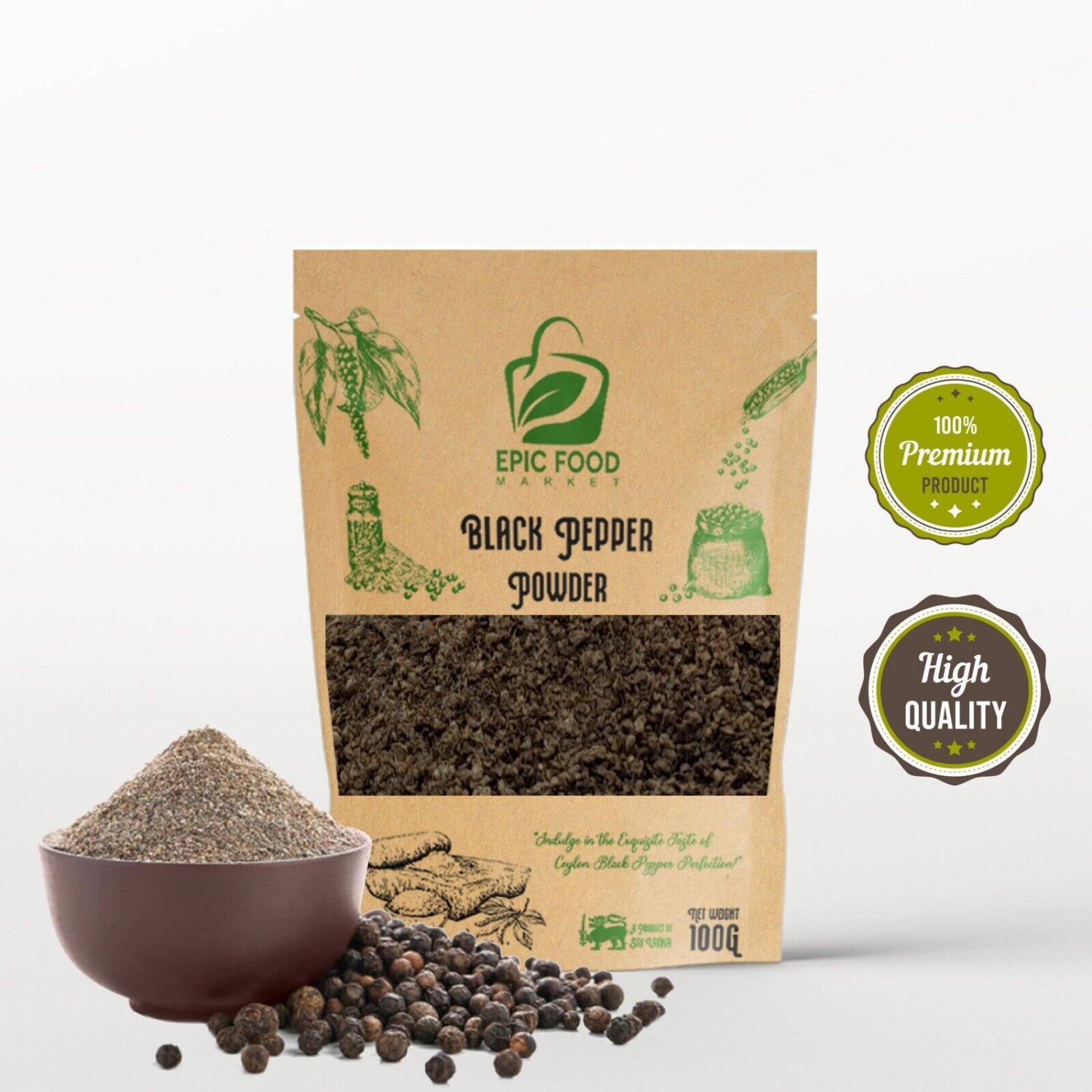 Pure Ceylon Black Pepper Powder Natural 100% Organic Best Quality Spices