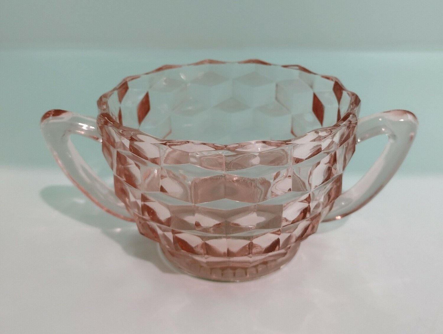Jeannette Depression Glass Pink Cubist Pattern Sugar Bowl