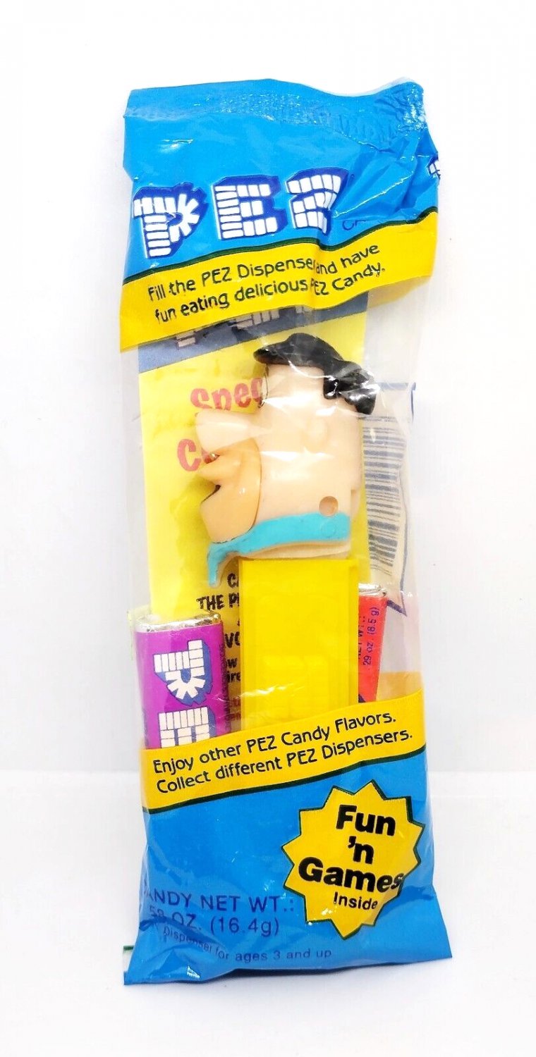 Pez Yellow Fred Flintstone Dispenser with Feet In Original Blue Packaging