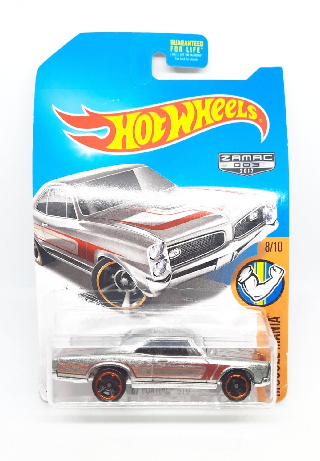 Hot Wheels Silver '67 Pontiac GTO Muscle Mania 8/10 1:64 Scale Diecast Car