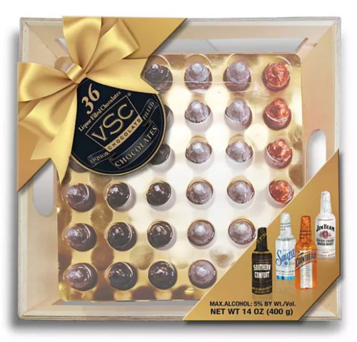 VSC Liquor Filled Chocolates Gift Wooden Box 36 CT 14 OZ-VSC